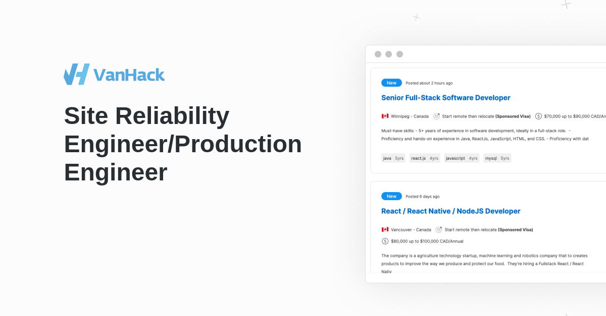 Site Reliability Engineer/Production Engineer - VanHack